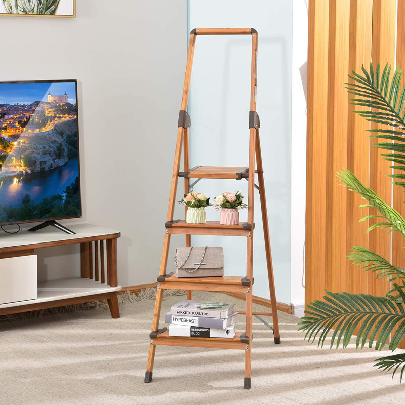 WFX Utility™ 4 Step Ladder Aluminum Woodgrain Lightweight Ladder Ultra ...