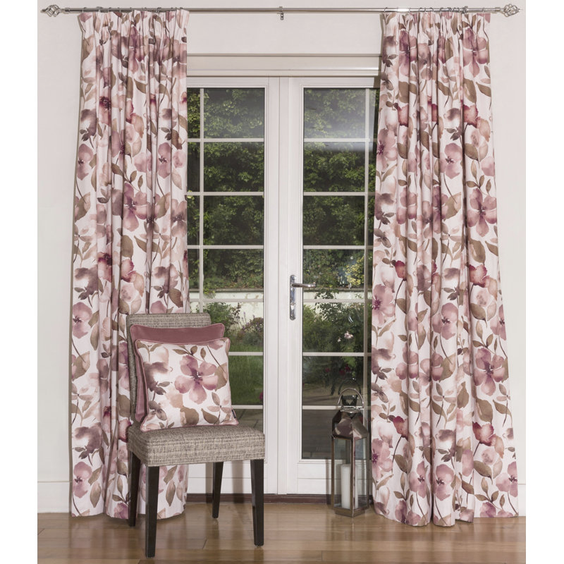Rosalind Wheeler Blush Rose Curtains 2 Panels | Light Pink Floral ...
