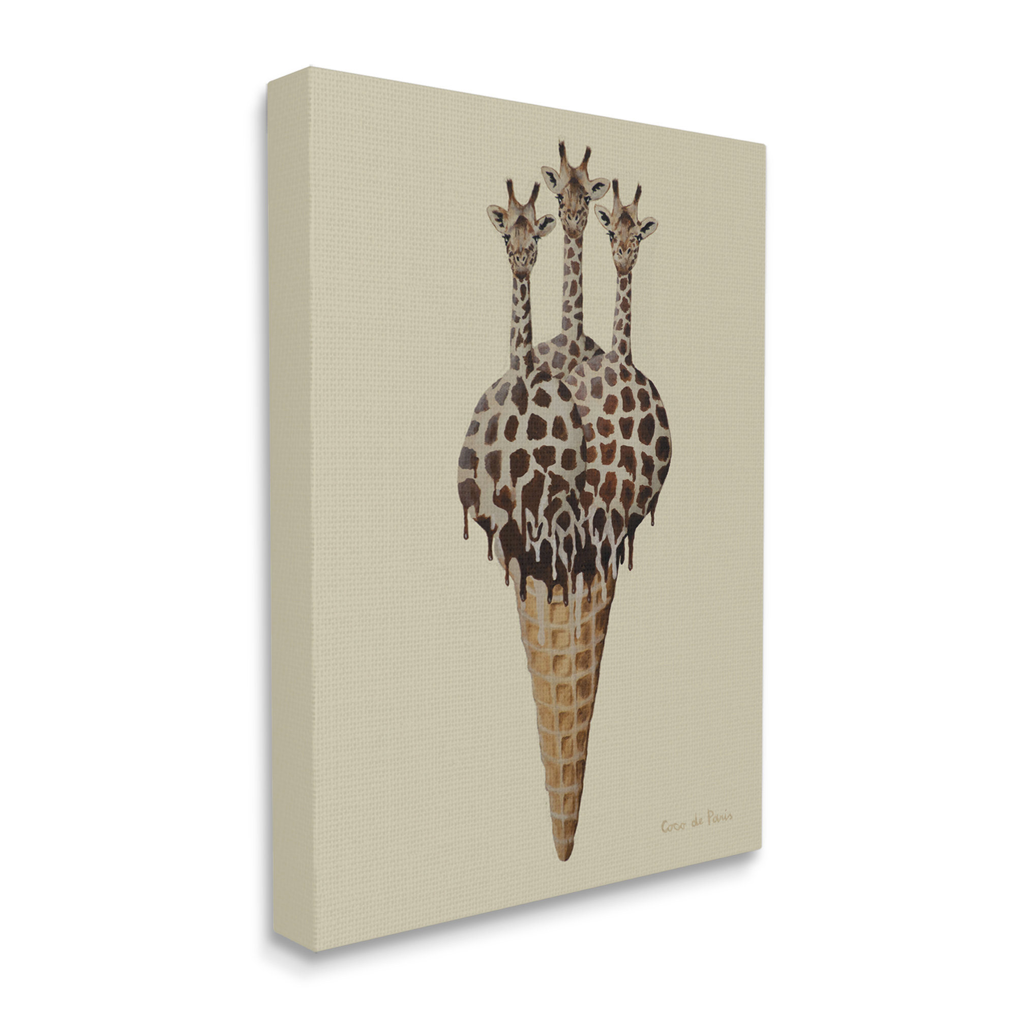Stupell Industries Three Giraffes Ice Cream Scoop Waffle Cone by Coco ...