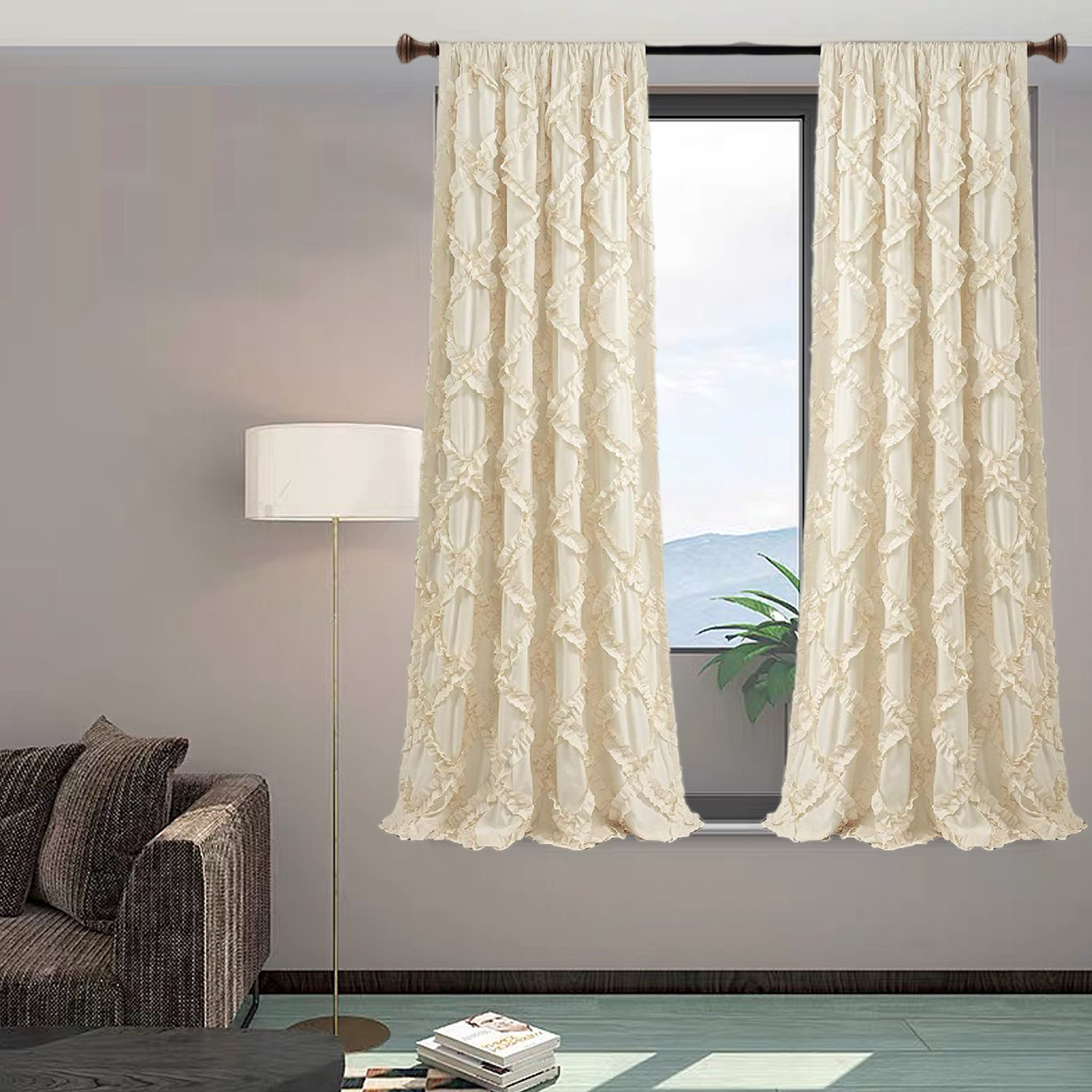 Frifoho Curtains Textured Window Panel Set For Living, Din Polyester ...