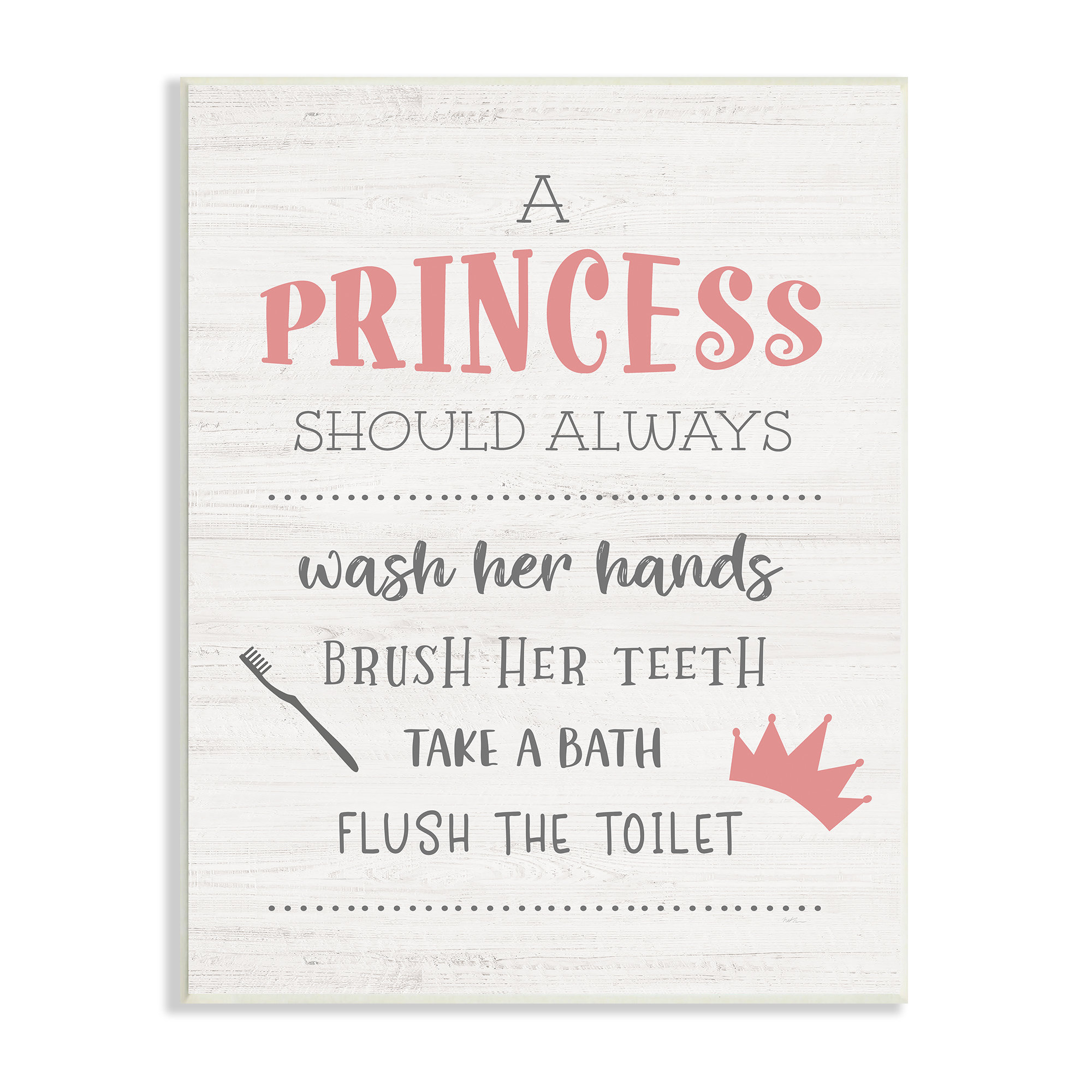 Stupell Industries Princess Bathroom Rules Good Hygiene Phrases Pink ...