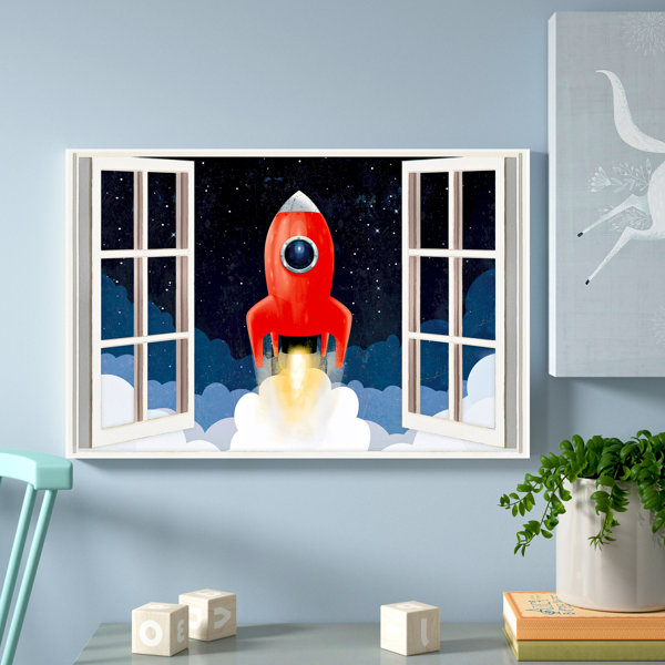 Mack & Milo™ Cathleen Rocket Ship Window Canvas Art | Wayfair
