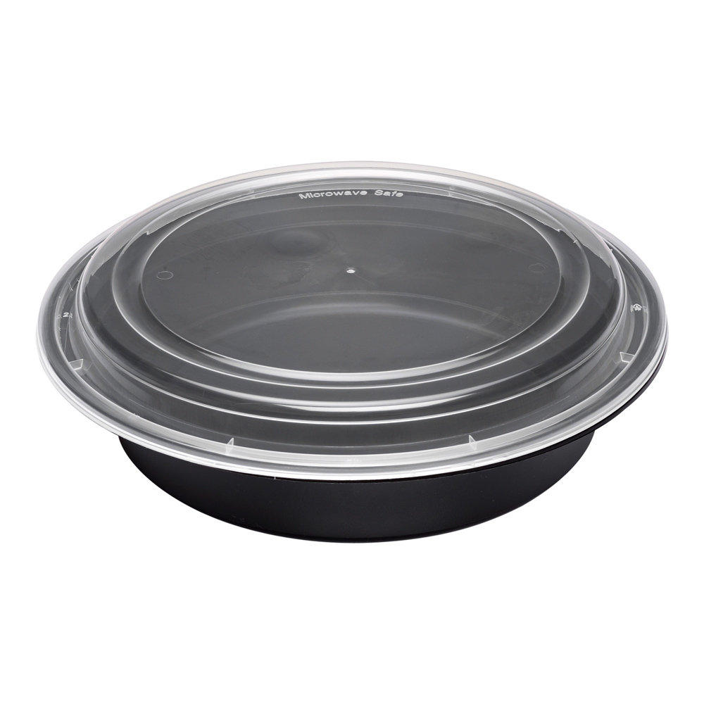 Restaurantware Asporto 48 Oz Round Black Plastic To Go Box - With Clear ...
