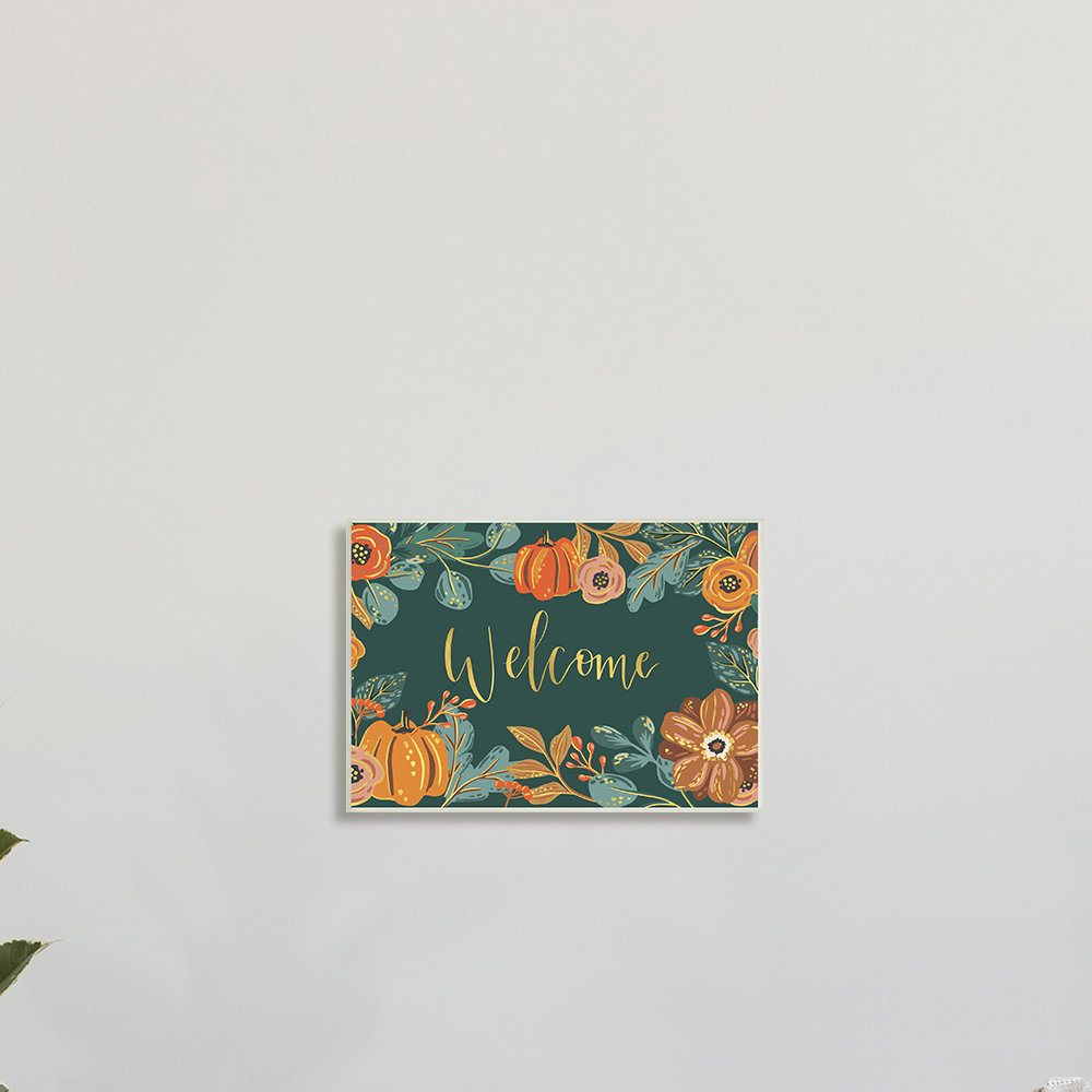 Stupell Industries Pumpkin Floral Harvest Welcome Sign Green Orange ...