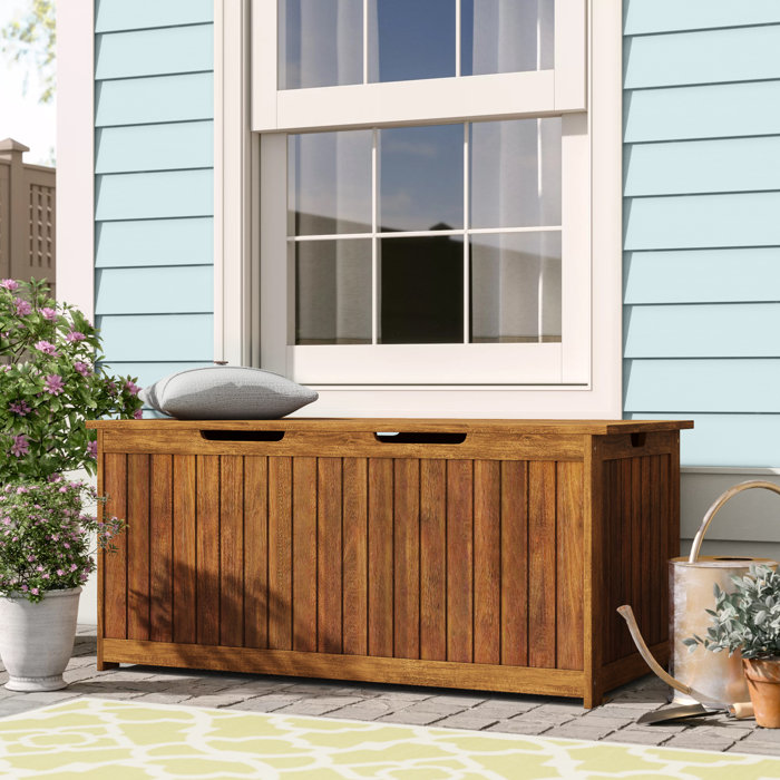 Plow & Hearth Lancaster Eucalyptus Solid Wood Deck Box in Brown ...