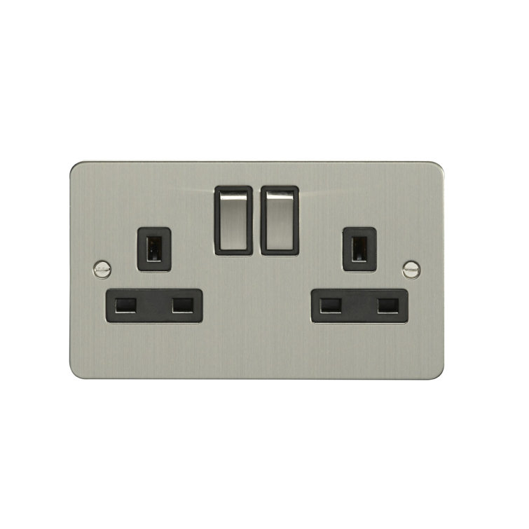 Eurolite 2 Gang Enhance Flat Black Trim Wall Mounted Socket | Wayfair.co.uk
