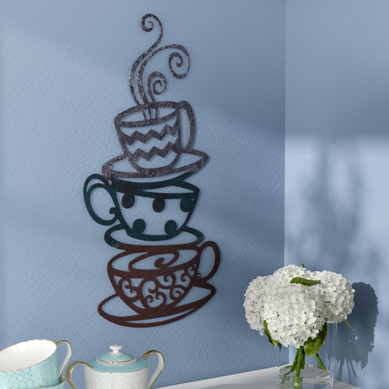 Red Barrel Studio® Decorative Three Stacked Coffee Tea Cups Iron Widget ...