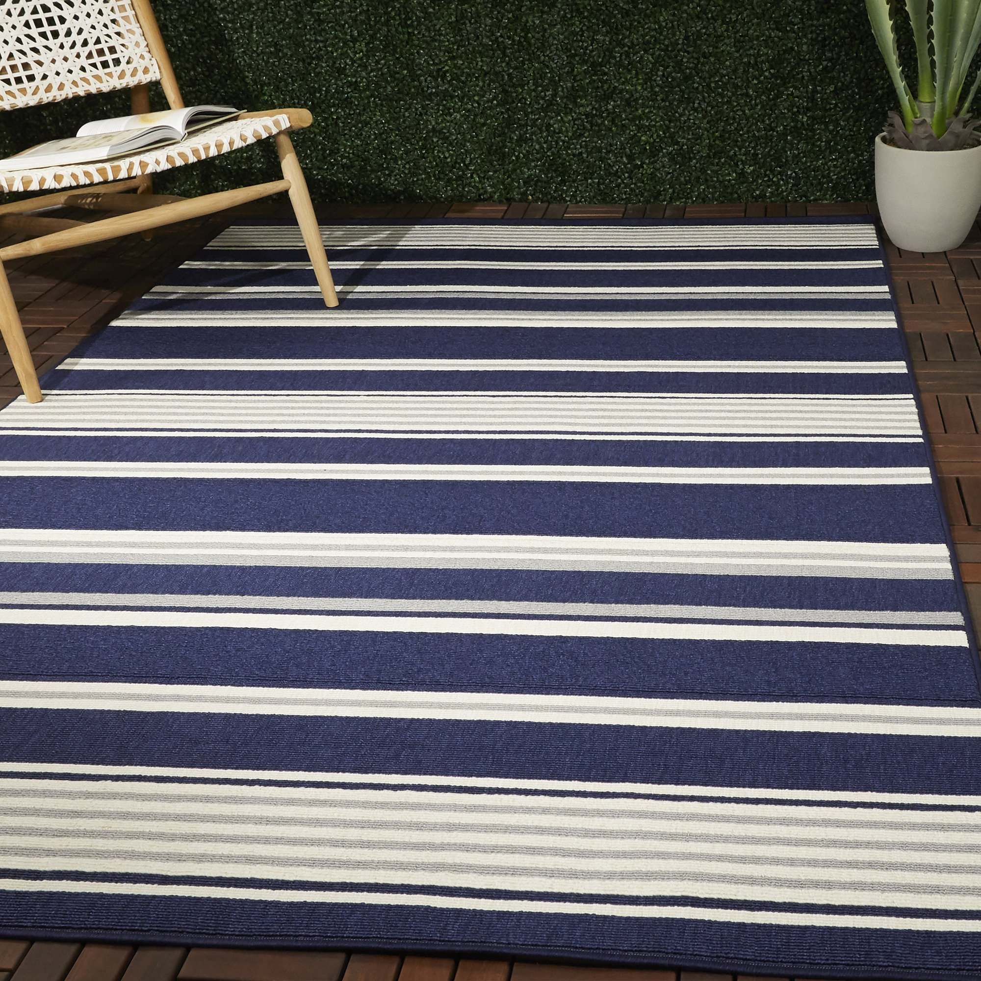 Sand & Stable Anzla Striped Blue/Beige Indoor / Outdoor Area Rug ...