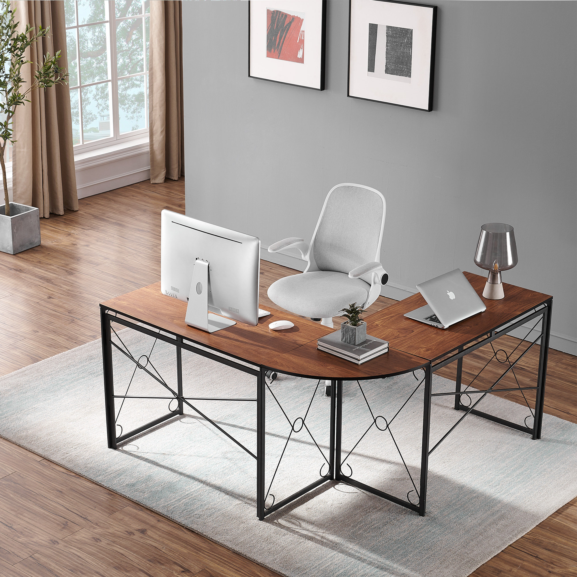 Inbox Zero Reversible L-Shape Gaming Desk and Chair Set | Wayfair