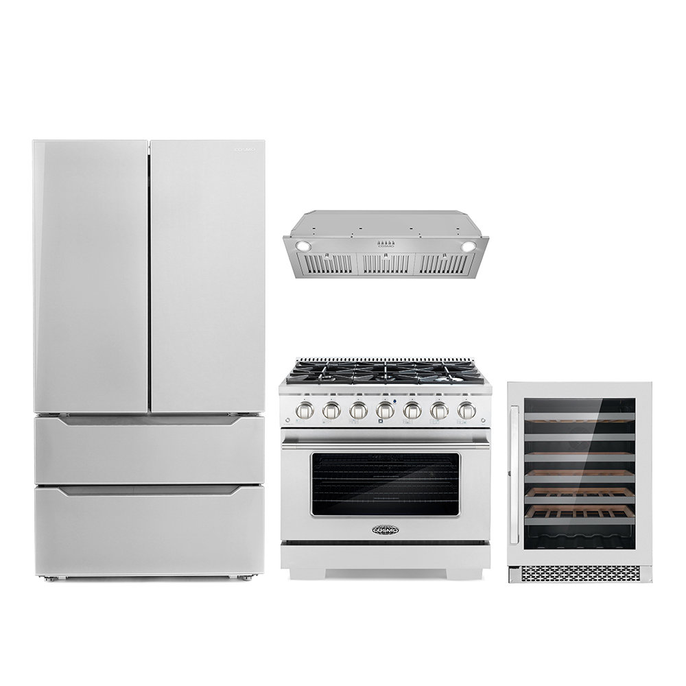 Cosmo 4 Piece Kitchen Appliance Package with French Door Refrigerator ...
