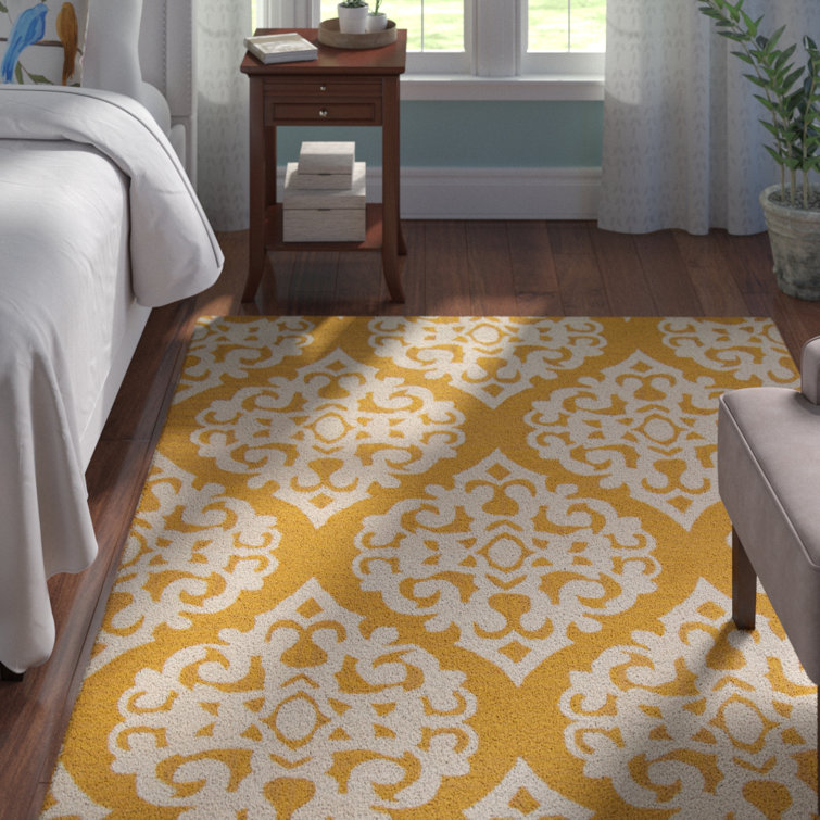 Charlton Home® Tiptree Damask Handmade Tufted Wool Gold Area Rug ...