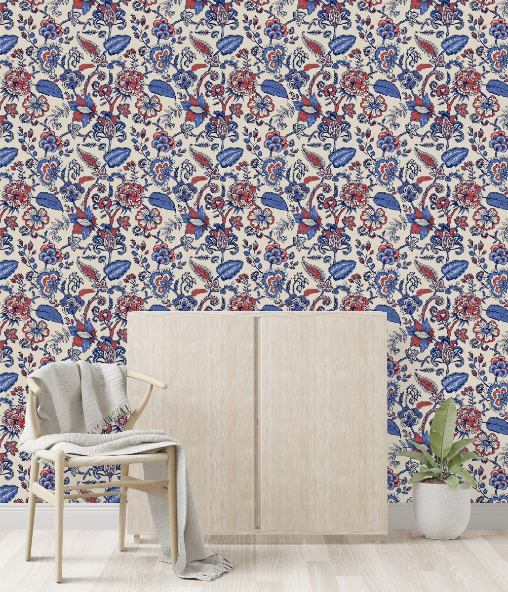 Red Barrel Studio® Blue And Red Pattern Wallpaper Peel & Stick Floral ...