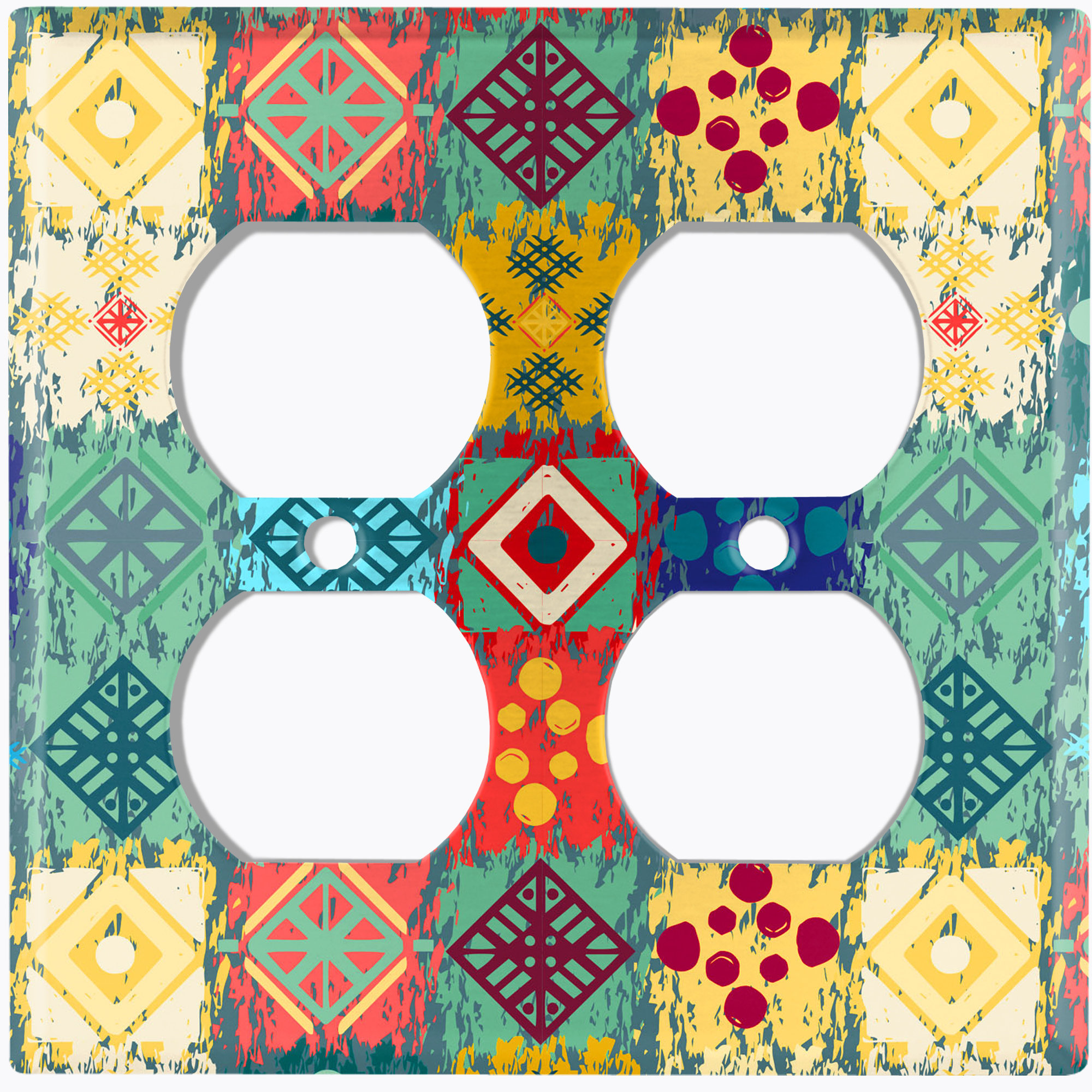 WorldAcc Ethnic Aztec Tribal Patch Work 2-Gang Duplex Outlet Wall Plate ...