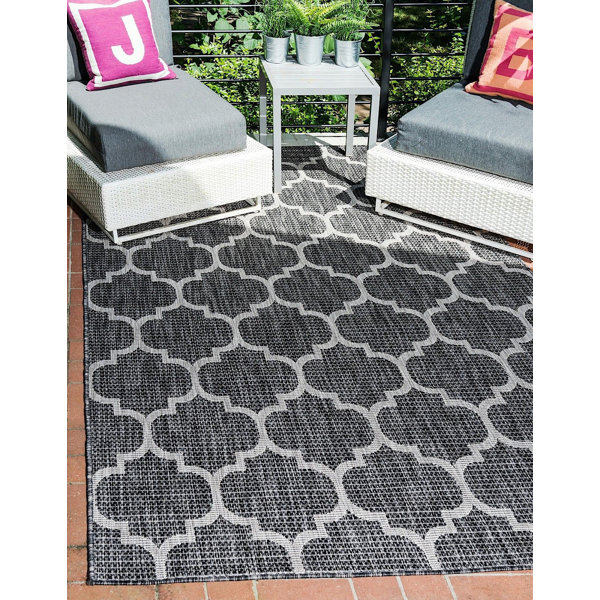 Winston Porter Outdoor Veranda Area Rug Charcoal Color | Wayfair