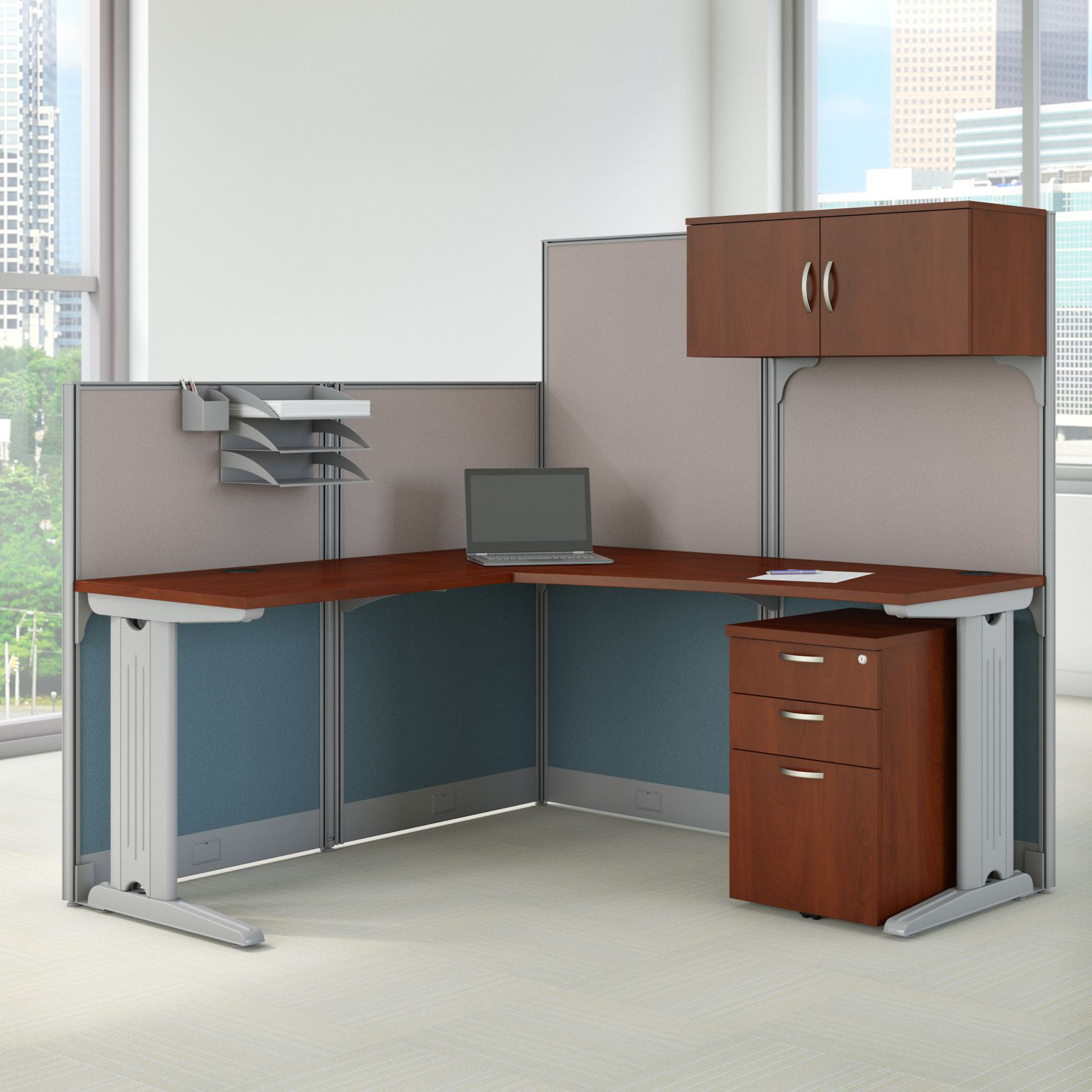 Bush Business Furniture Office in an Hour L Shaped Workstation Cubicle ...
