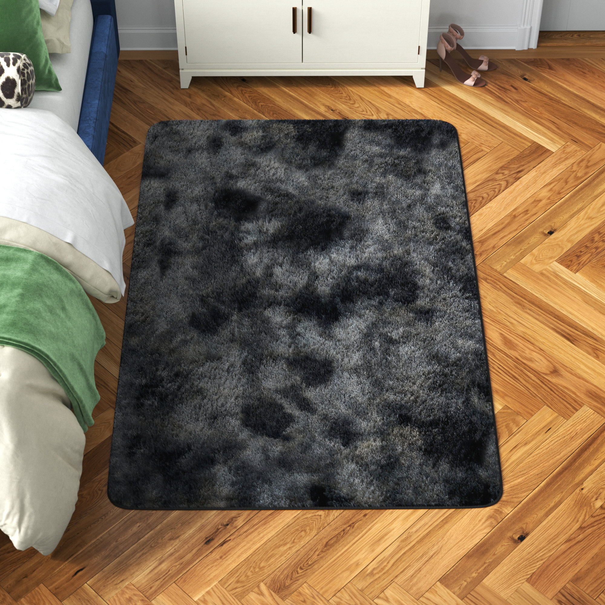 Etta Avenue™ Dermot Shag Performance Black Rug | Wayfair