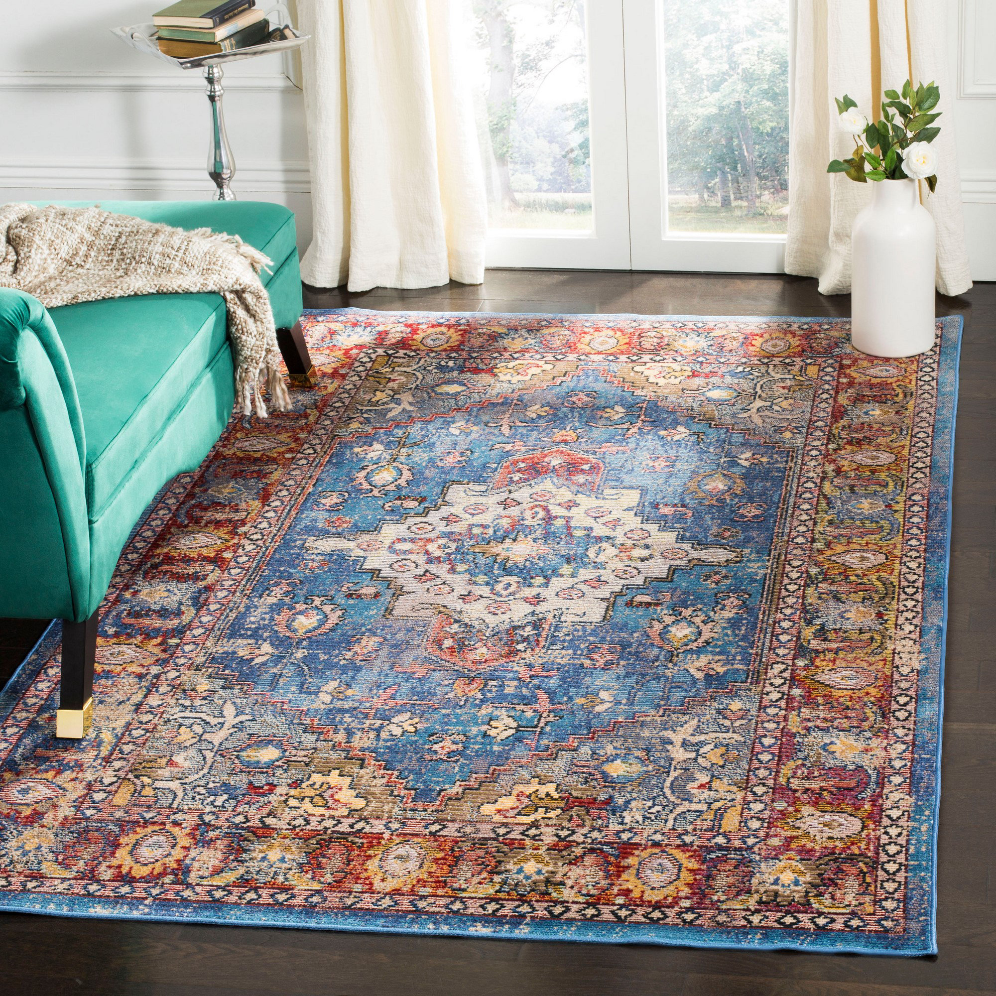 Charlton Home® Raabe Oriental Blue/Rose/Orange Area Rug & Reviews | Wayfair