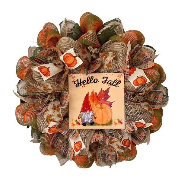 The Holiday Aisle® Autumn Wreath Hello Fall Gnome | Wayfair