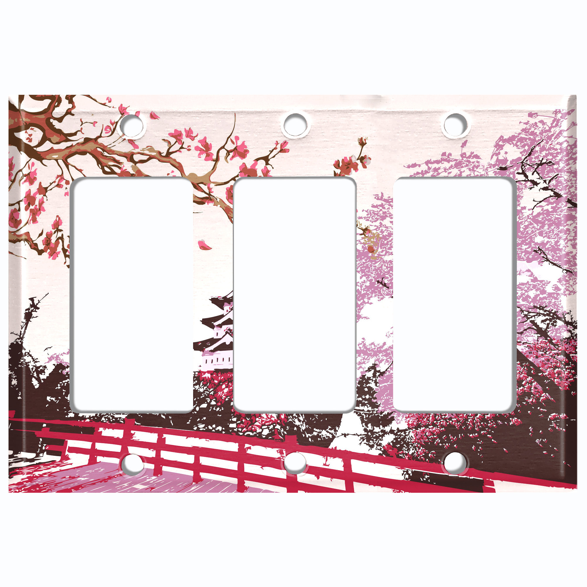 WorldAcc Japanese Sakura Flower Painting Tree Temple 3-Gang Toggle ...