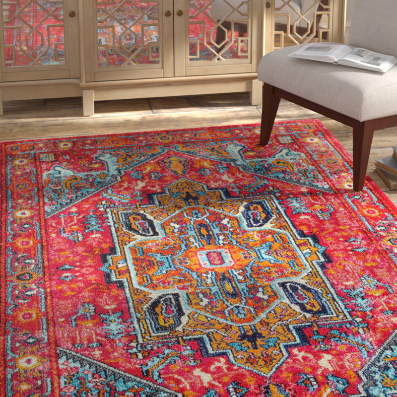 Bungalow Rose Daria Power Loom Performance Pink/Red/Blue Rug & Reviews ...