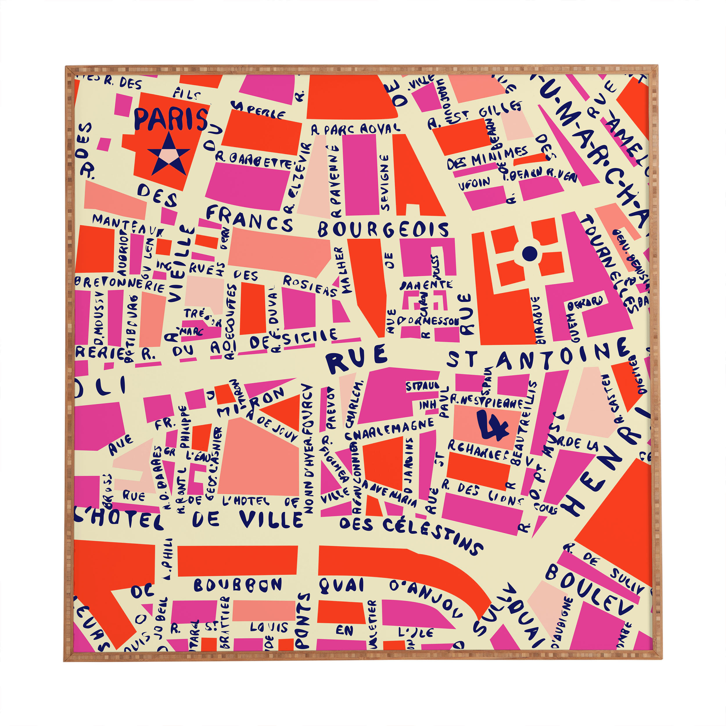 Bless international Paris Map - Single Picture Frame Graphic Art on ...