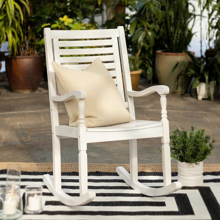 Brambly Cottage Wooden White Wash Rocking Chair Indoor/Outdoor ...