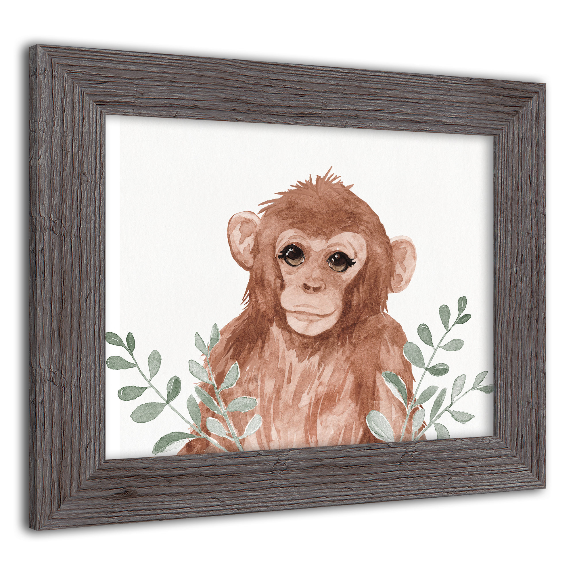 Indigo Safari Baby Monkey In Leaves - Single Picture Frame Painting ...