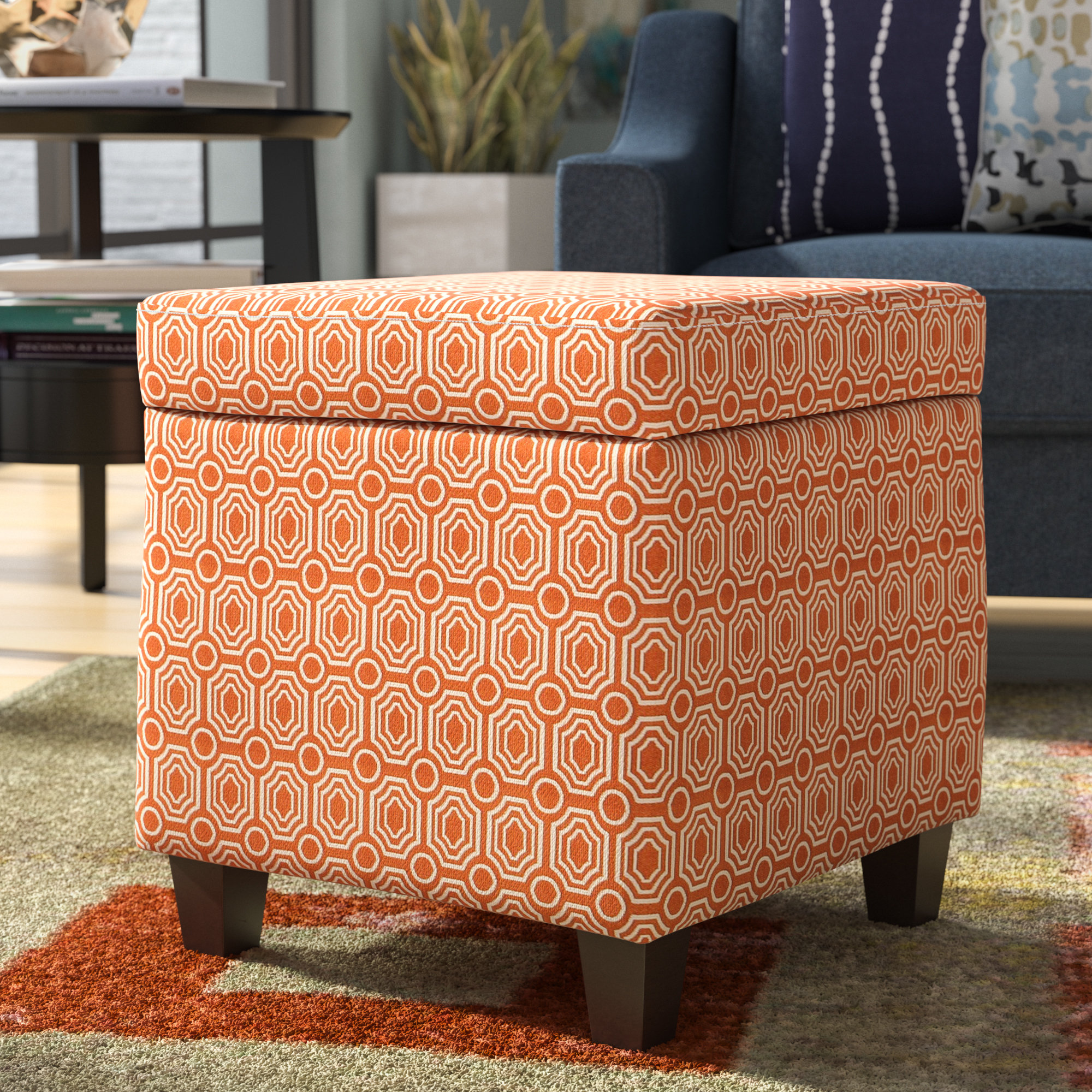 Ebern Designs Rummond 17'' Wide Square Geometric Ottoman with Storage ...