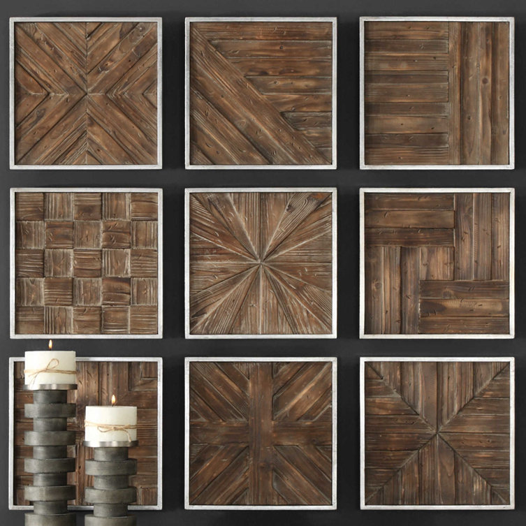 Union Rustic 9 Piece Rustic Wooden Square Wall Décor Set & Reviews ...