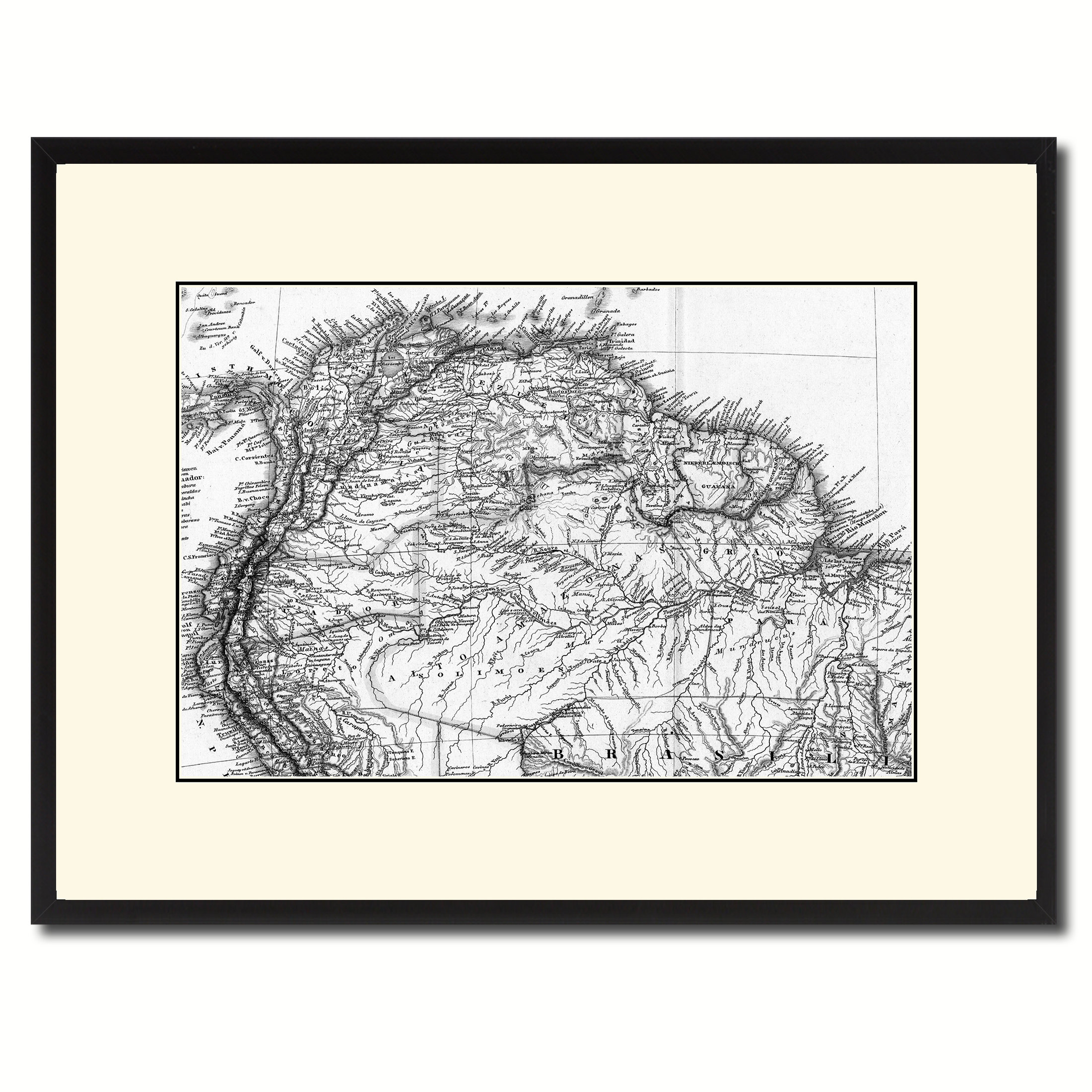 17 Stories Venezuela Colombia Brazil Old B And W Map - Picture Frame ...