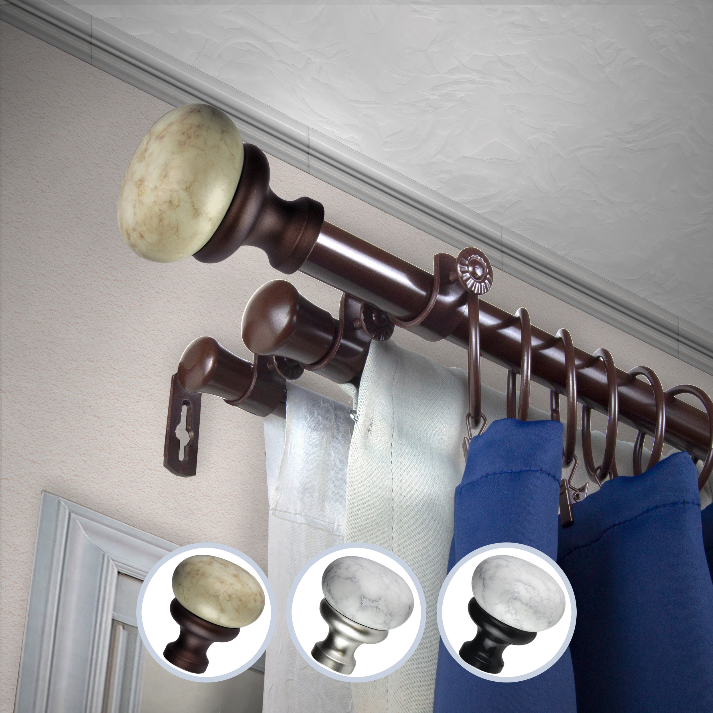 Charlton Home® Merlyn 13/16" Triple Curtain Rod 28-48 Inch - Black ...