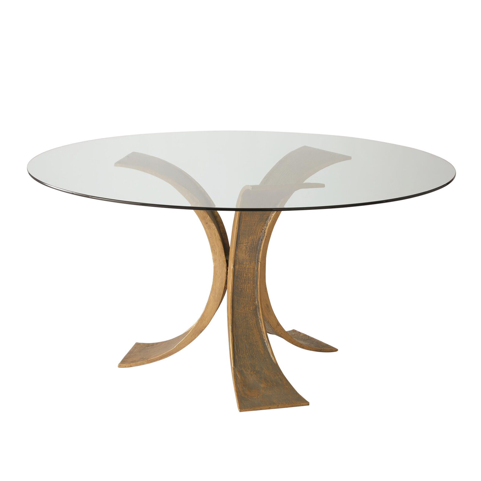 Global Views Lotus Dining Table w/Glass Top-Antique Gold/Bronze | Wayfair