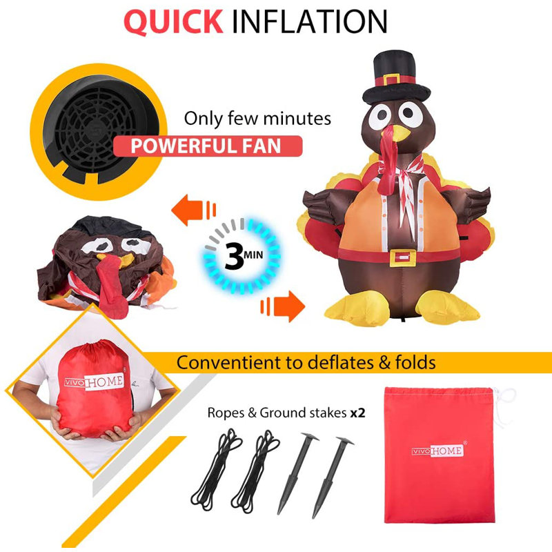 The Holiday Aisle® Dejah 5ft Height Thanksgiving Inflatable LED Lighted ...