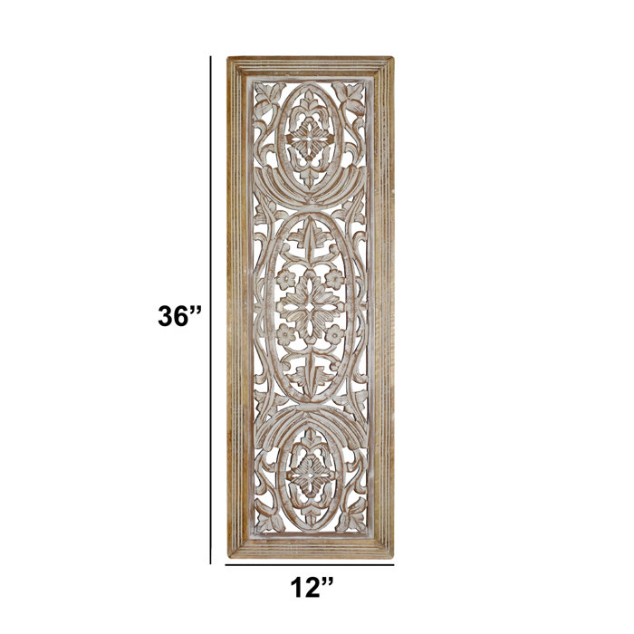 Bungalow Rose Rectangular Mango Wood Panel with Intricate Carving Wall ...
