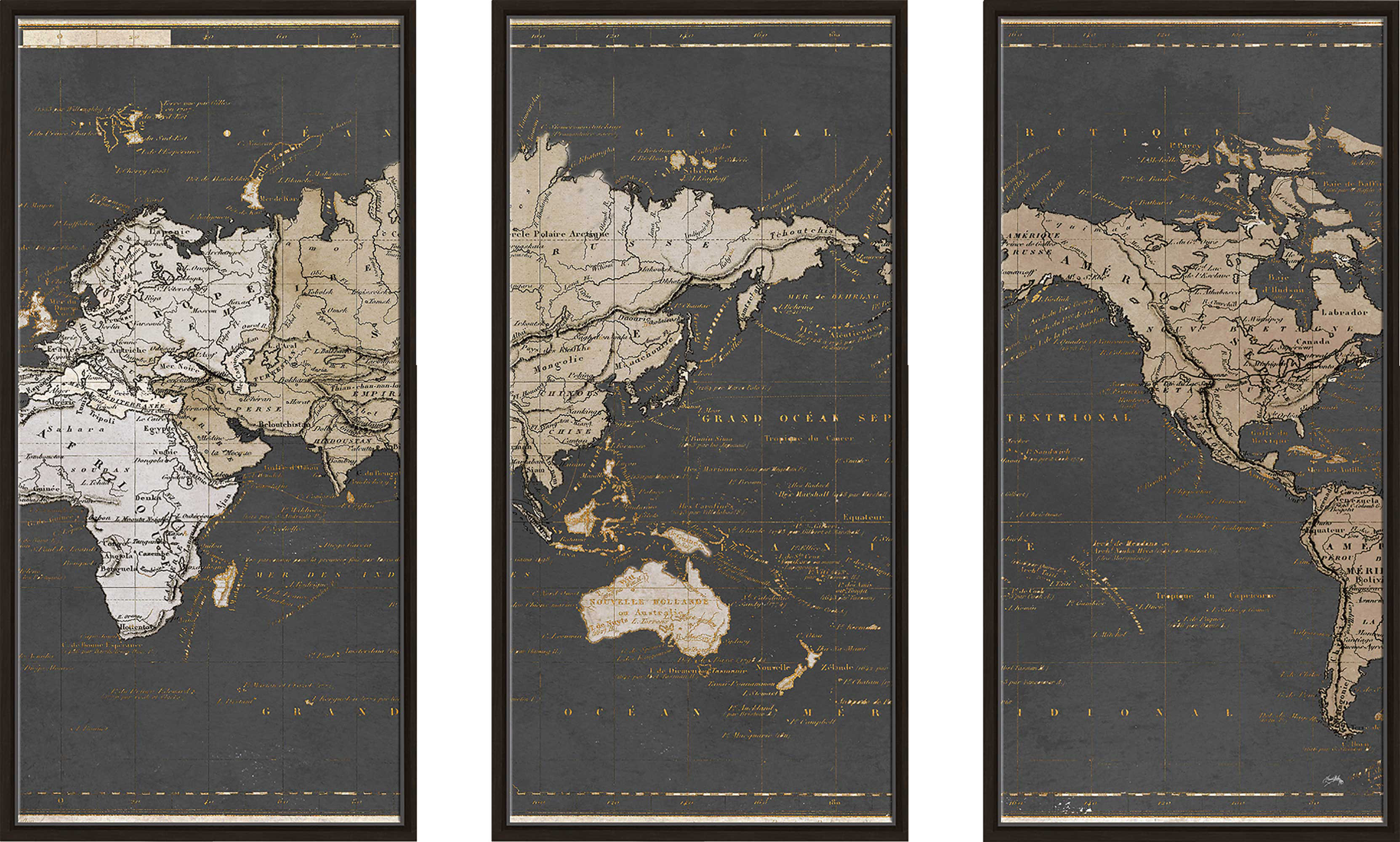 17 Stories World Map - 3 Piece Floater Frame Print on Canvas | Wayfair
