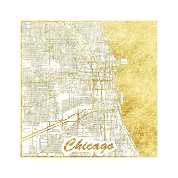 Borough Wharf Chicago Gold Leaf Urban Blueprint Map by - Wrapped Canvas ...