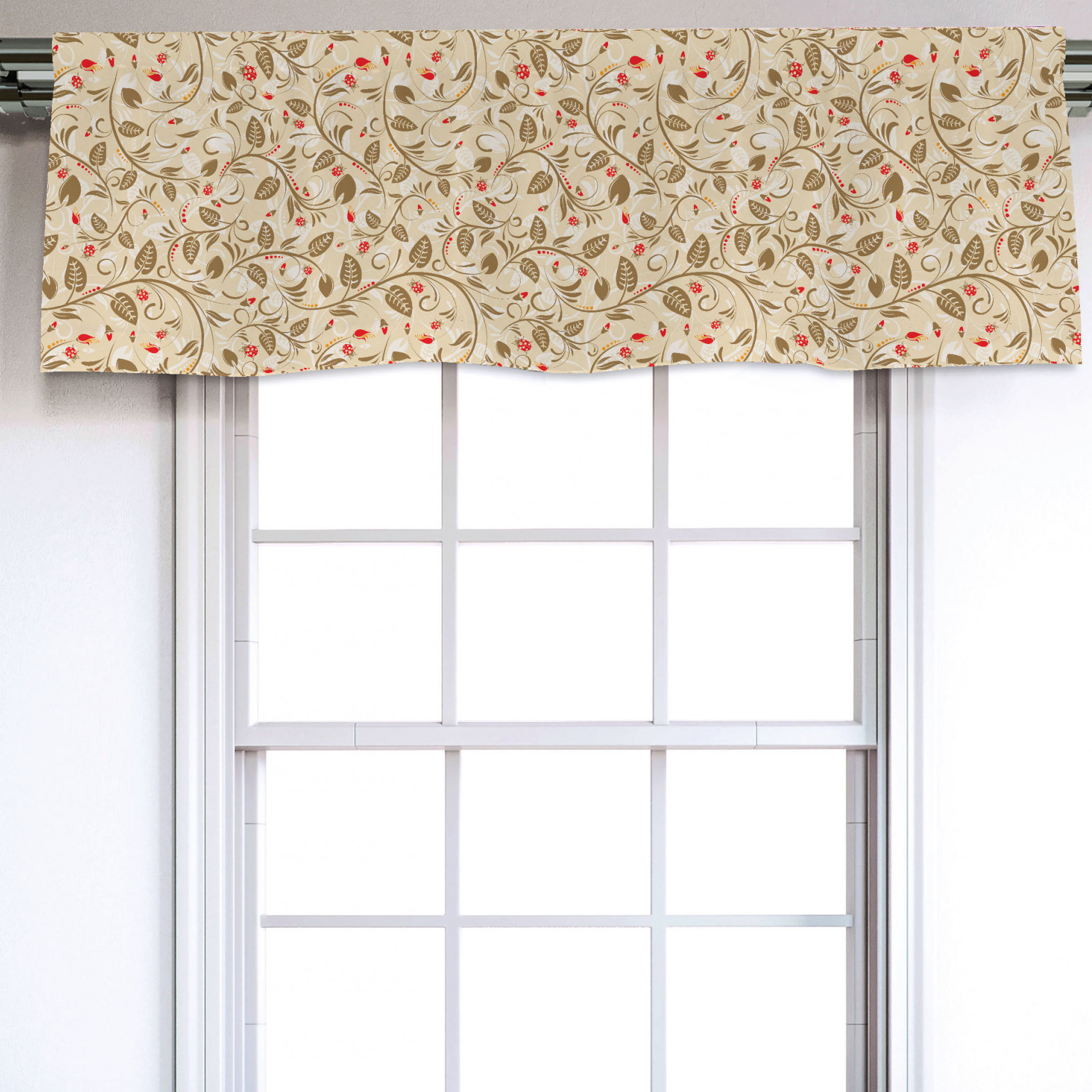 East Urban Home Floral Sateen Ruffled 54'' Window Valance in Beige ...