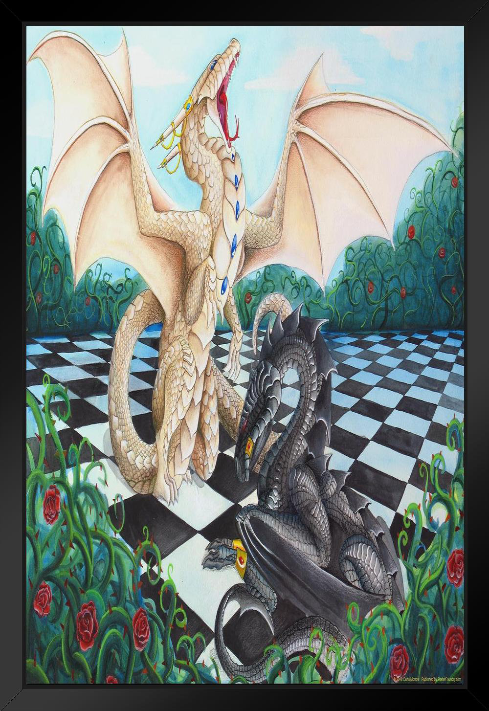 Trinx Queen Takes King By Carla Morrow Ivory Black Dragons Playing Chess Fantasy White Wood ...