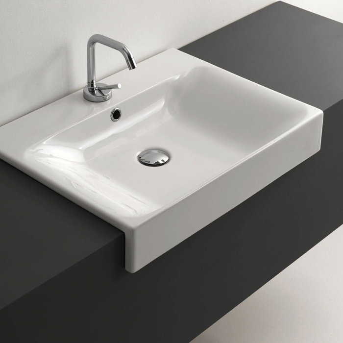 WS Bath Collections Cento Ceramic Rectangular Semi-Recessed Vessel ...