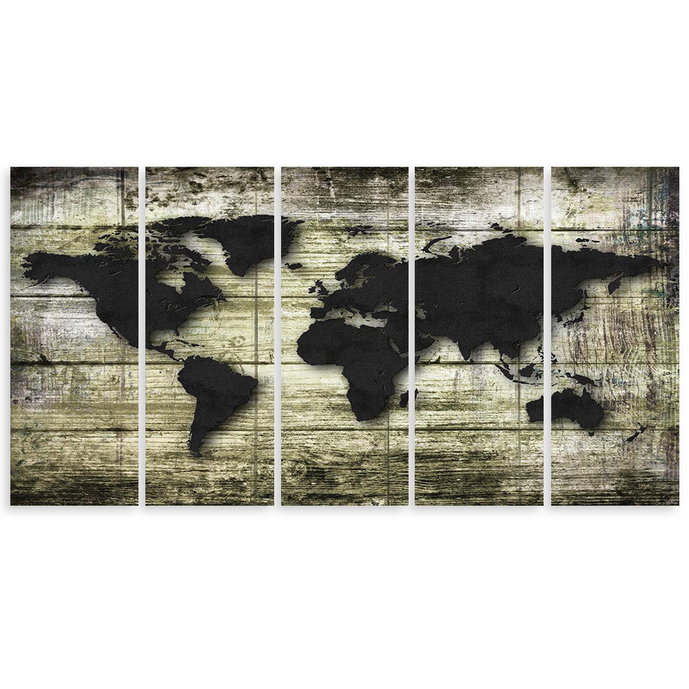 Williston Forge World Map - 5 Piece Wrapped Canvas Art Prints | Wayfair ...