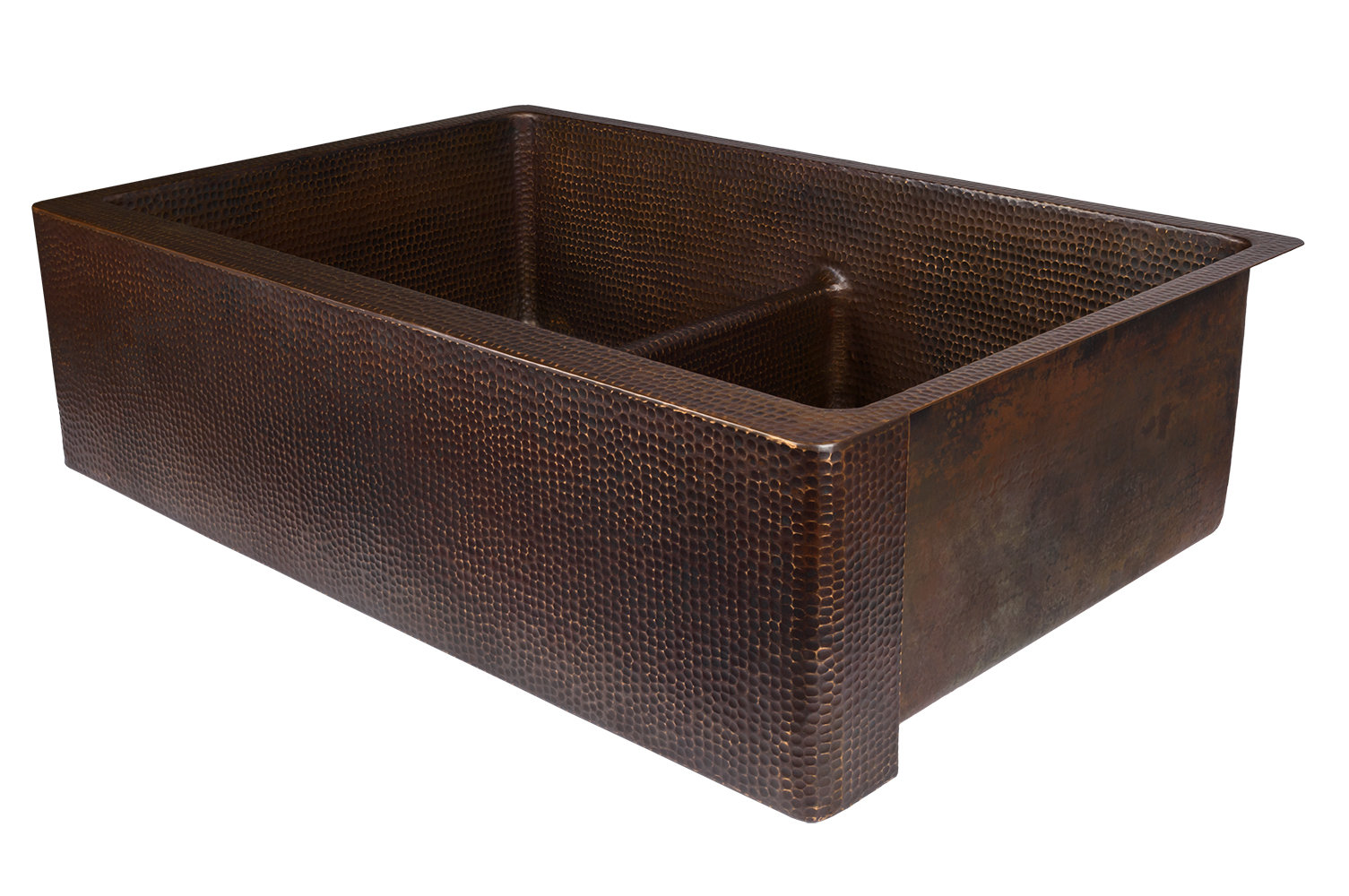 Premier Copper Products 33" Hammered Copper Apron Front 50/50 Double ...