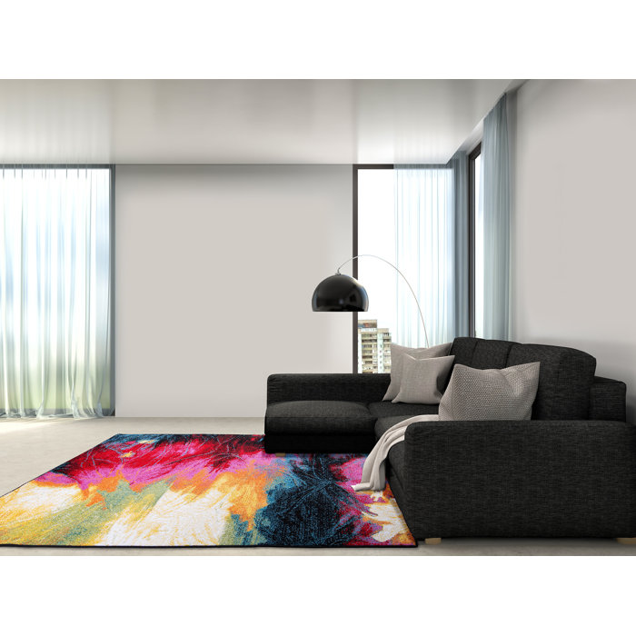 Wrought Studio Olgethorpe Performance Black/Pink Rug & Reviews | Wayfair