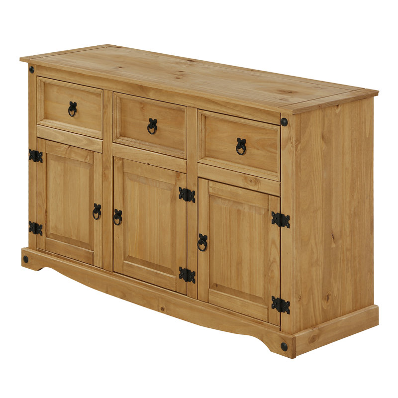 Union Rustic Doe 125Cm Wide 3 Drawer Pine Solid Wood Sideboard ...