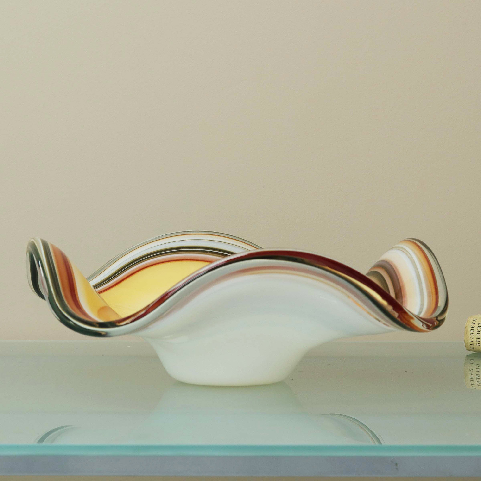 Orren Ellis Handmade Milky Amber Wave Handblown Art Glass Centerpiece ...