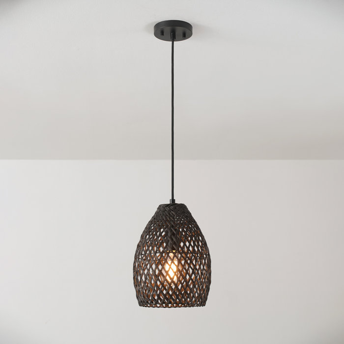Globe Electric Company 1-Light Matte Black Pendant Lighting with Twine ...