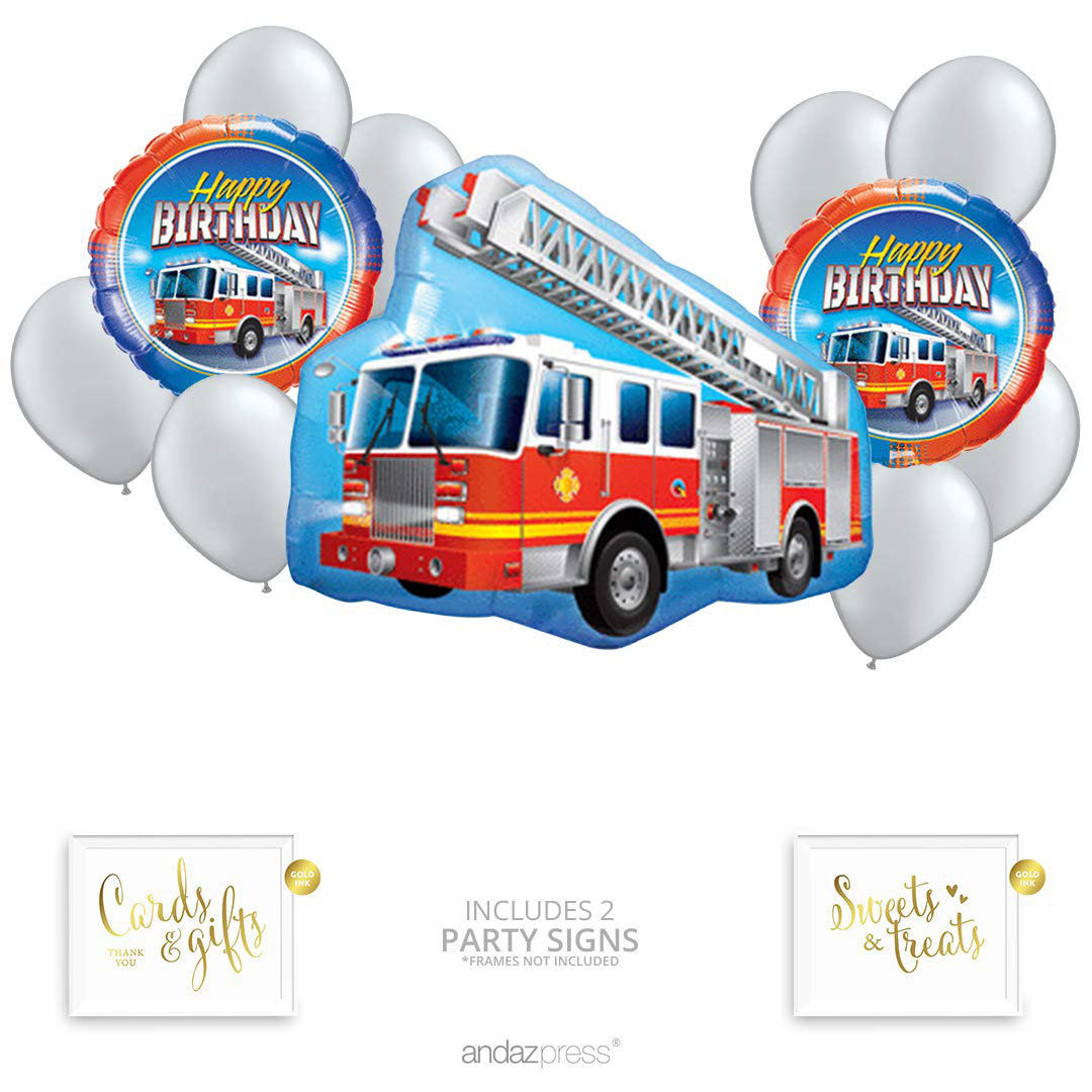 Koyal Wholesale 13 Piece Fire Truck Party Balloon Bouquet Disposable ...