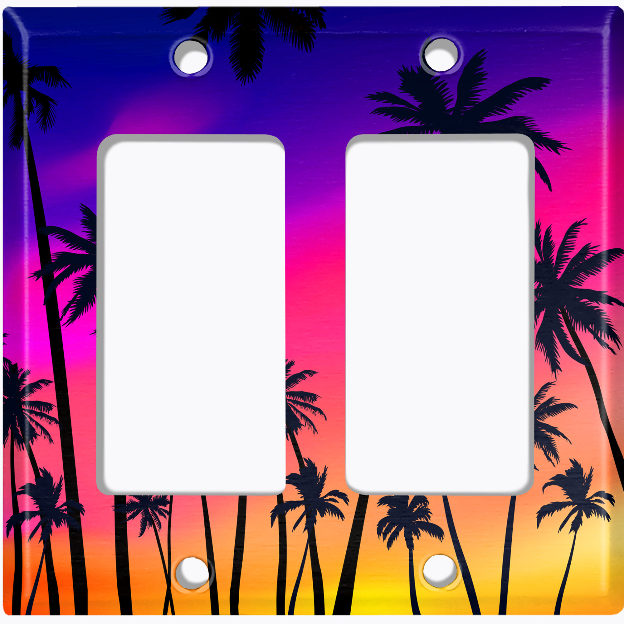 WorldAcc Sunset Colorful Sky Palm Trees 2-Gang Decorator/Rocker Wall ...