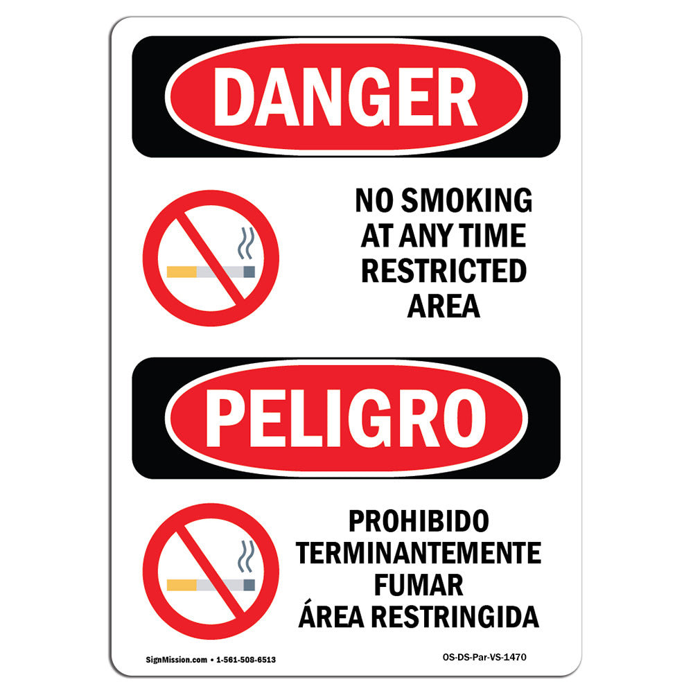 Signmission No Smoking Restricted Area Bilingual Danger Sign Wayfair