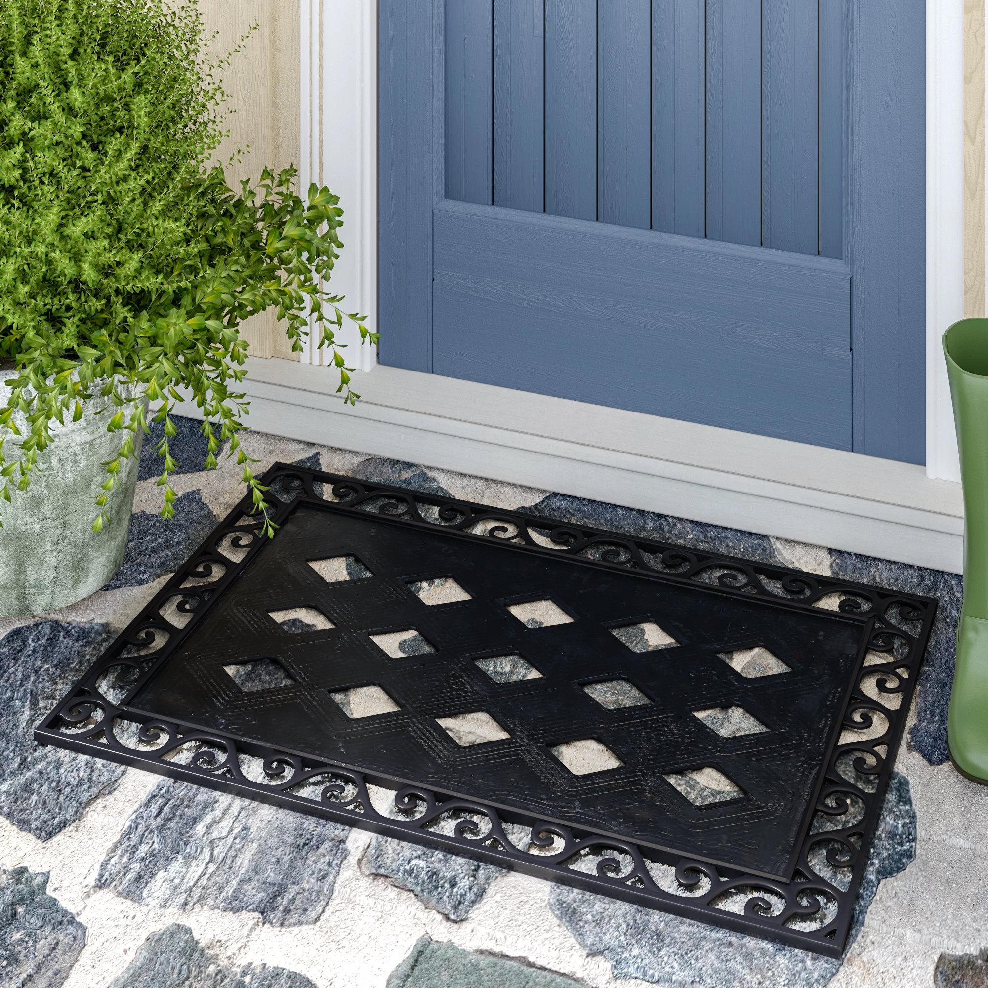 Charlton Home® Drakes Scroll Emboss 30 in. x 24 in. Non-Slip Outdoor ...