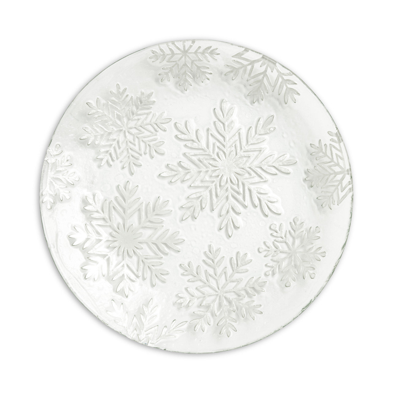 The Holiday Aisle® Round Glass Snowflake Embossed Plate | Wayfair